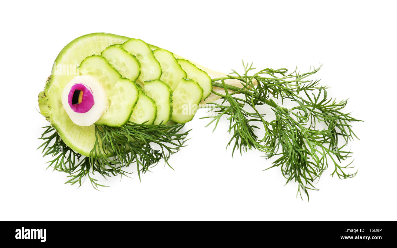 Healthy eating. Fish made of vegetables, isolated on white Stock Photo ...