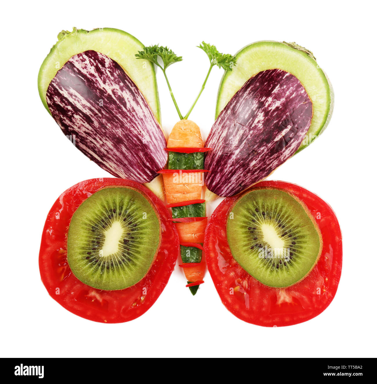 Healthy eating. Butterfly made of vegetables and fruits, isolated on ...