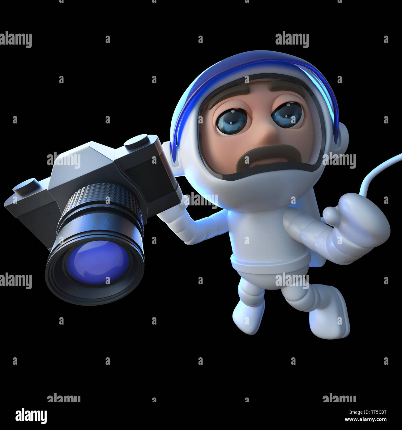 3d render of a funny cartoon spaceman astronaut holding a camera Stock ...