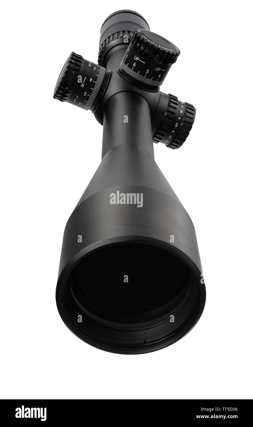 High power rifle scope isolated with a white background Stock Photo - Alamy