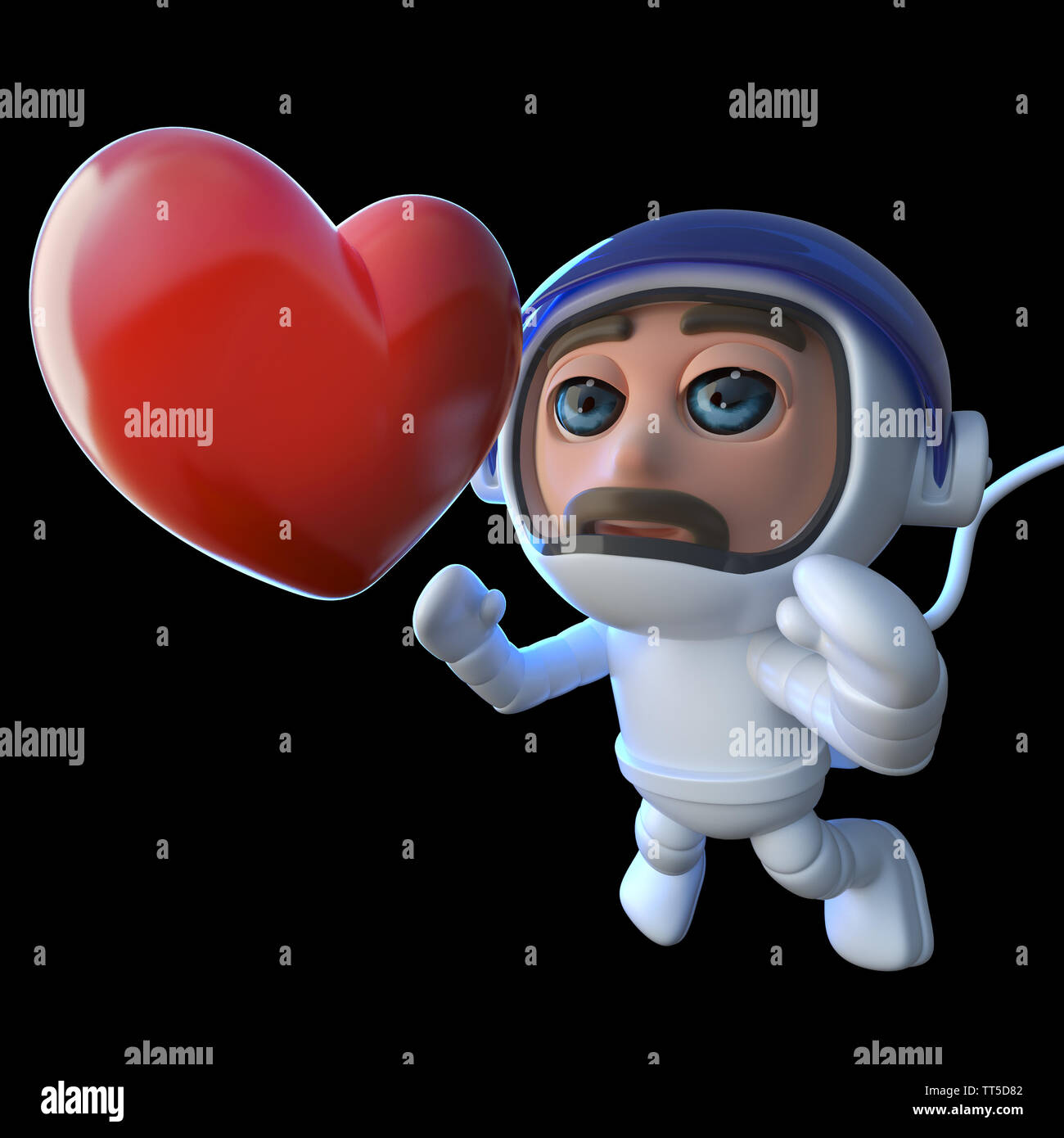 3d render of a funny cartoon spaceman astronaut character chasing a ...