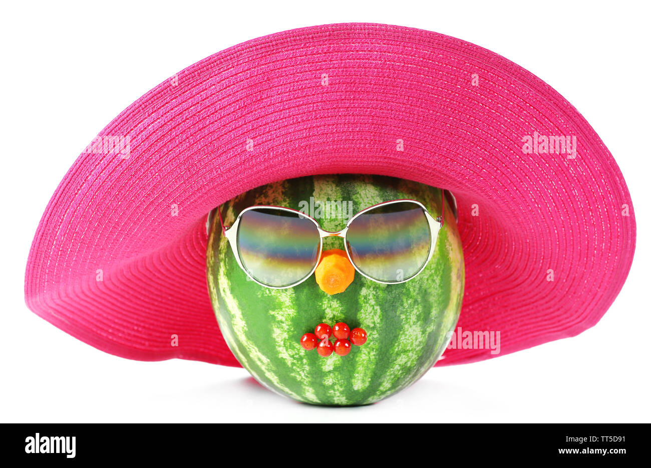 Creative watermelon in hat isolated on white Stock Photo - Alamy