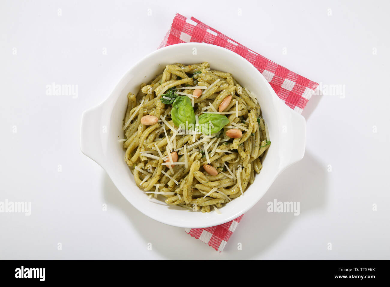 pesto sauce pasta service top view flat lay isolated white background ...