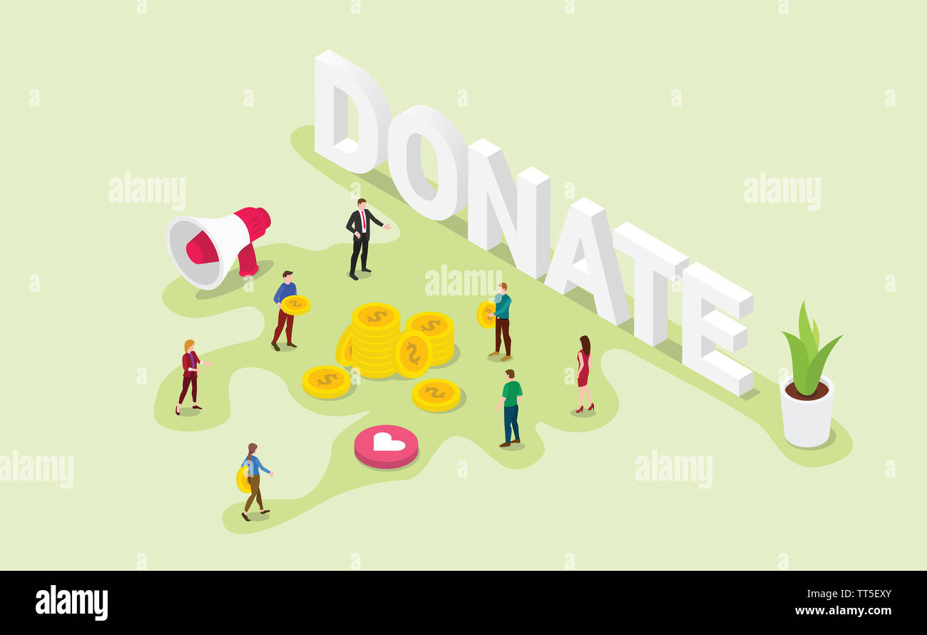 donation concept with team people give money or share with modern ...
