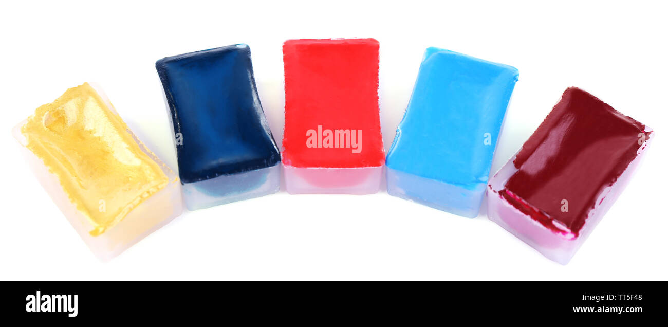 Watercolor paint cubes isolated on white Stock Photo - Alamy