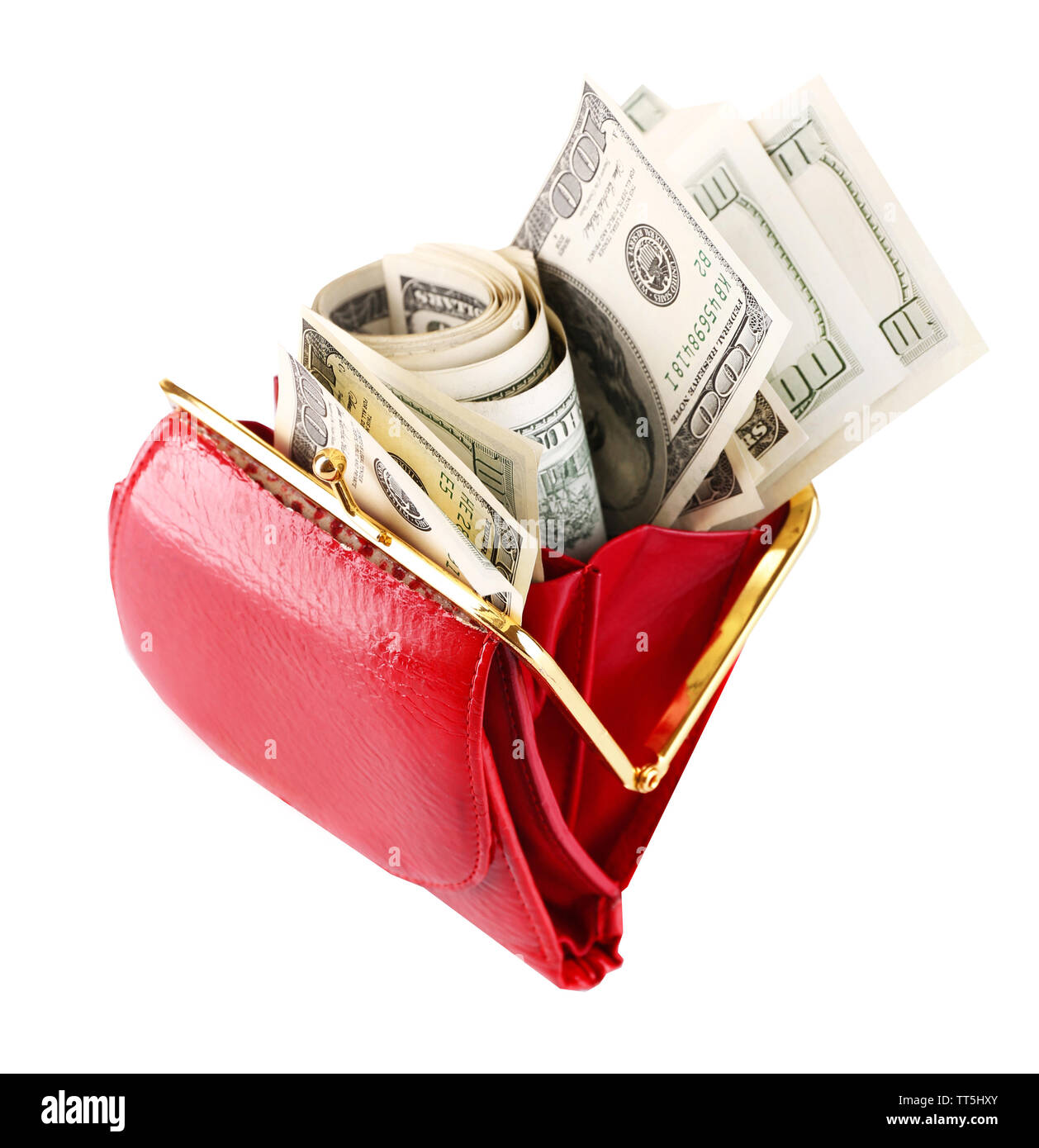 Purse with hundred dollar banknotes, isolated on white Stock Photo - Alamy
