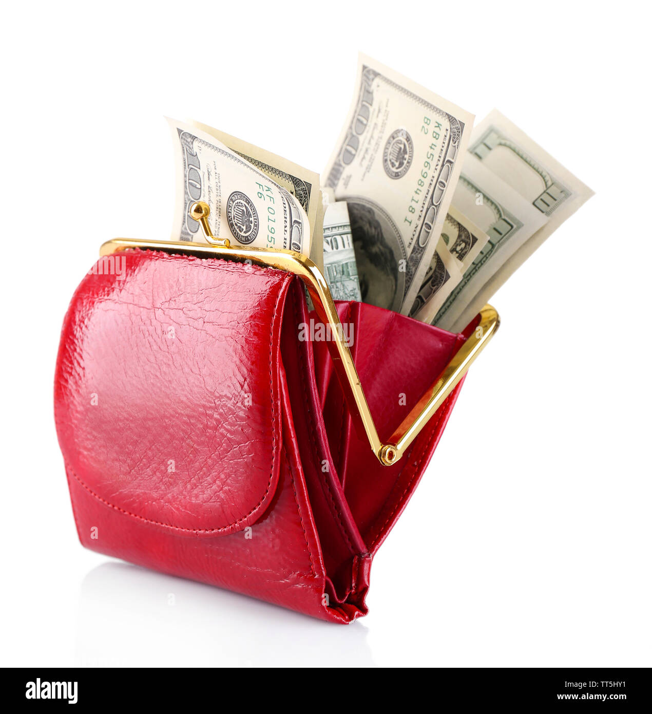 Purse with hundred dollar banknotes, isolated on white Stock Photo - Alamy