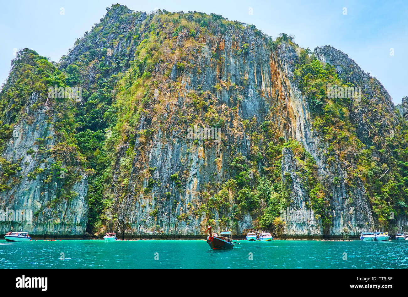 The scenic Pileh Bay lagoon of Phi Phi Leh Island is the popular site ...