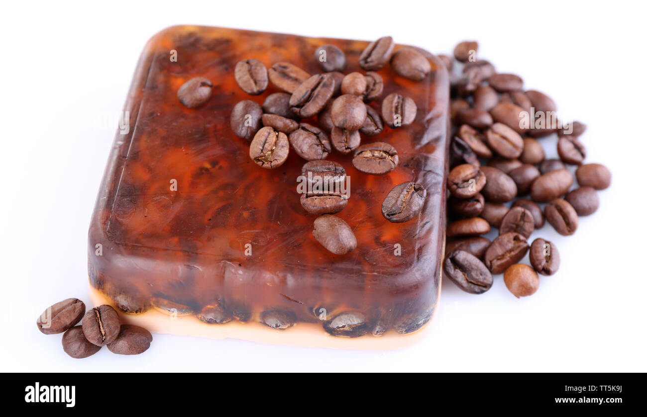 Organic soap with coffee beans, isolated on white Stock Photo - Alamy