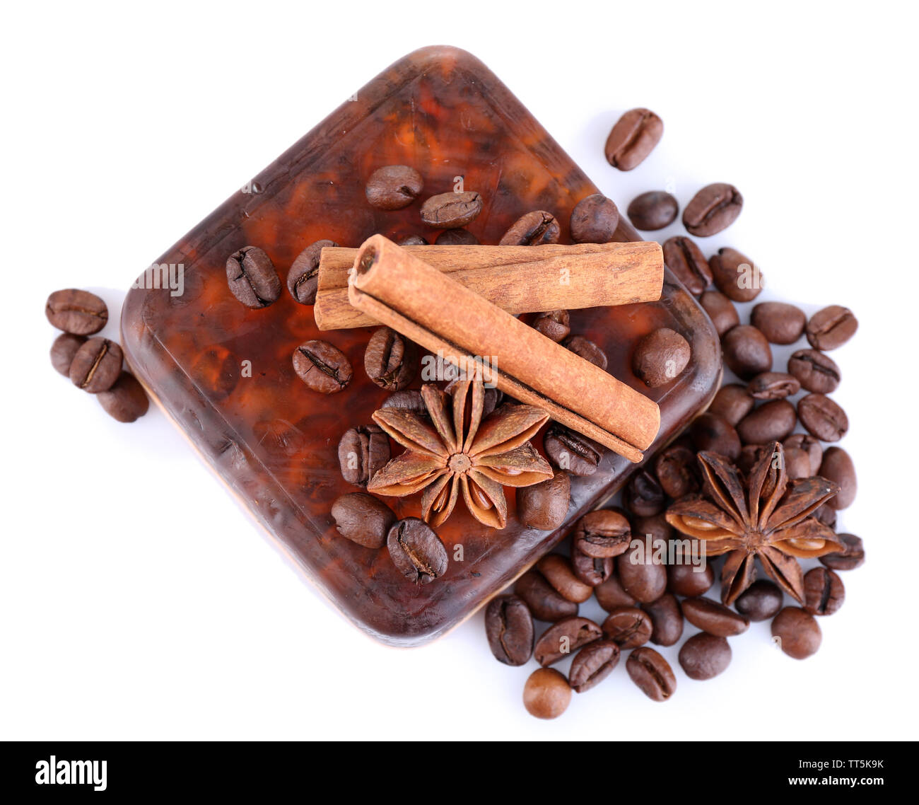 Organic soap with coffee beans and spices, isolated on white Stock ...