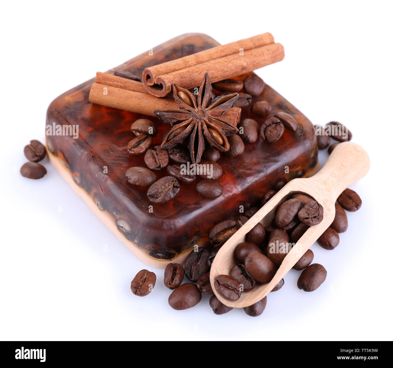 Organic soap with coffee beans and spices, isolated on white Stock ...