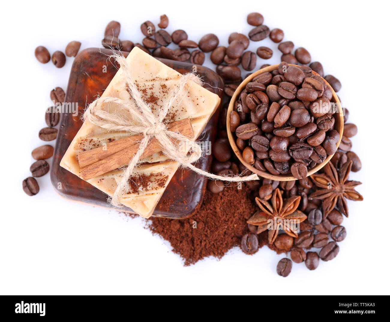 Organic soap with coffee beans and spices, isolated on white Stock ...