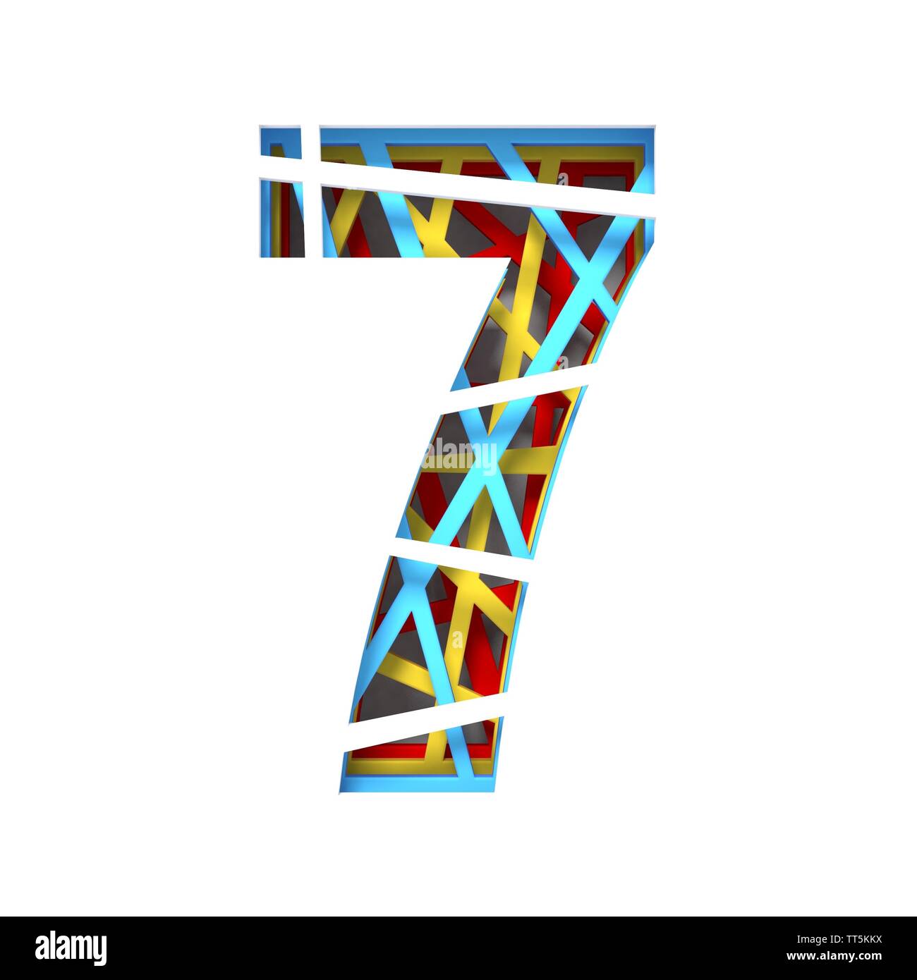 Colorful paper cut out font Number 7 SEVEN 3D render illustration ...