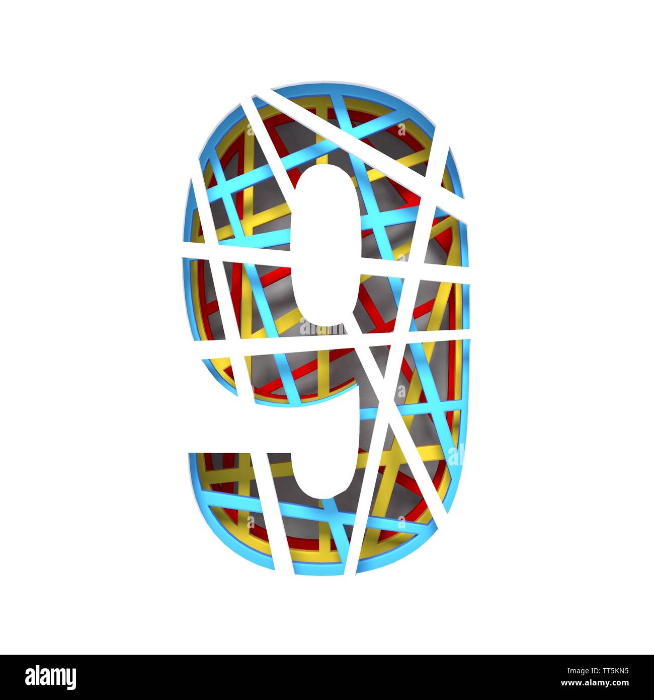 Colorful paper cut out font Number 9 NINE 3D render illustration ...