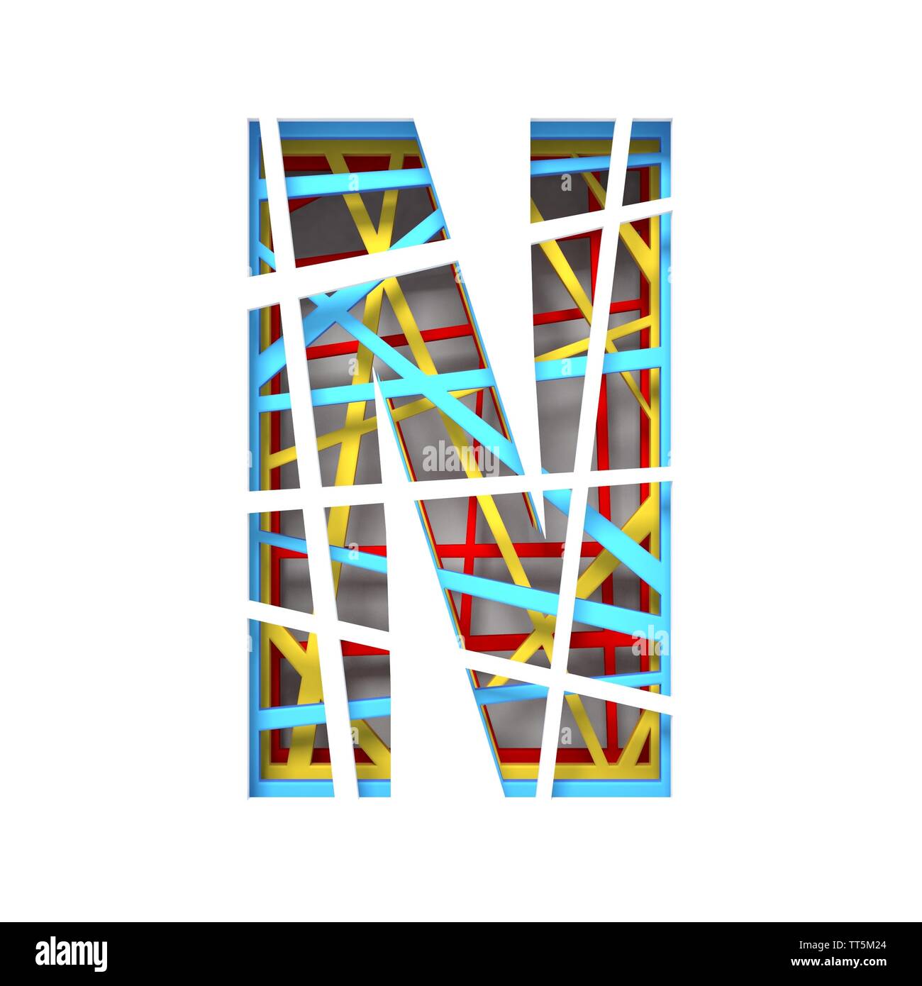 Colorful paper cut out font Letter N 3D render illustration isolated on ...