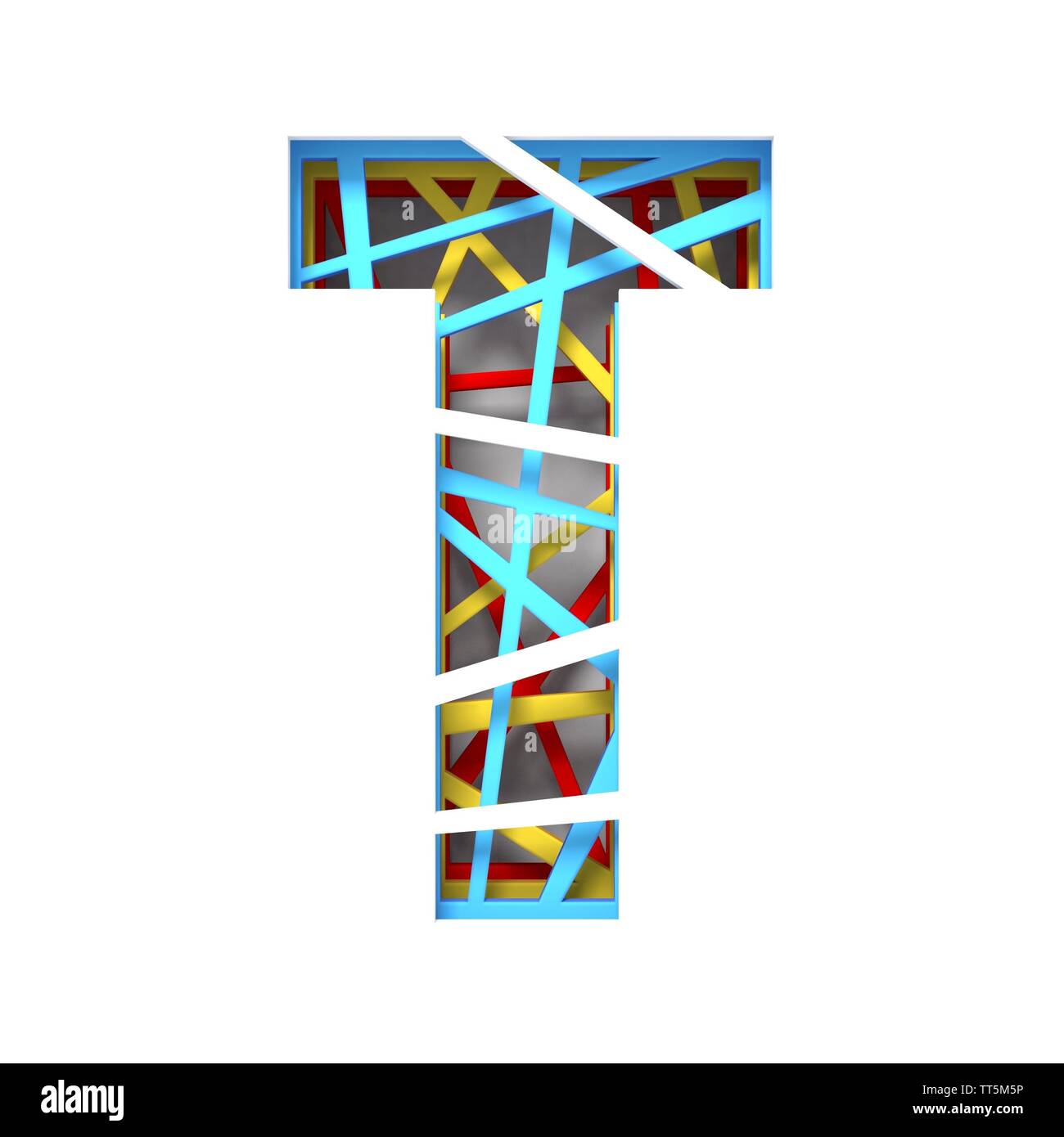 Colorful paper cut out font Letter T 3D render illustration isolated on ...