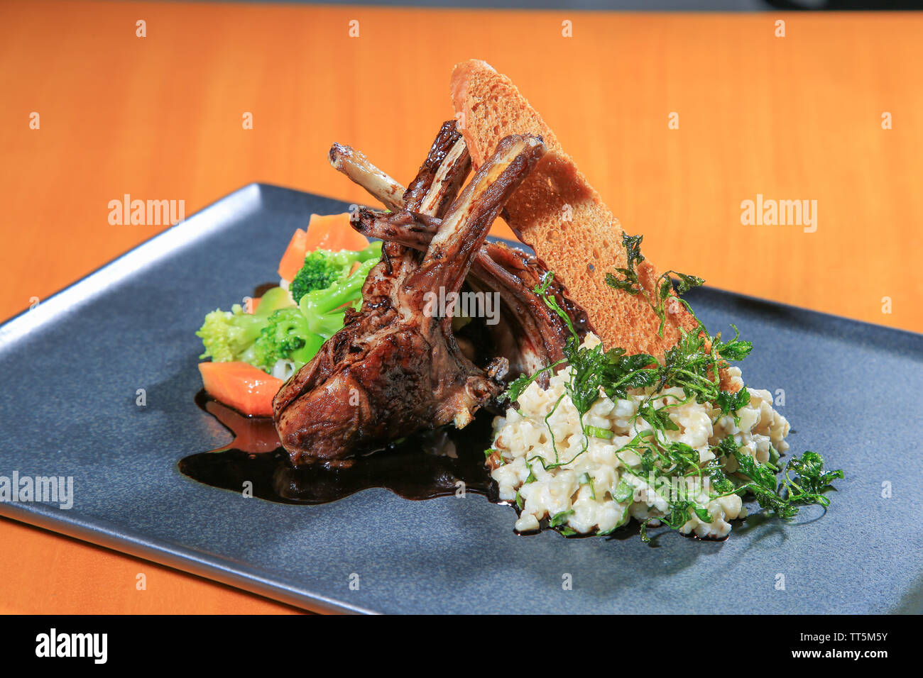 lamb rib grilled owen turkish cuisine with side dishes Stock Photo - Alamy