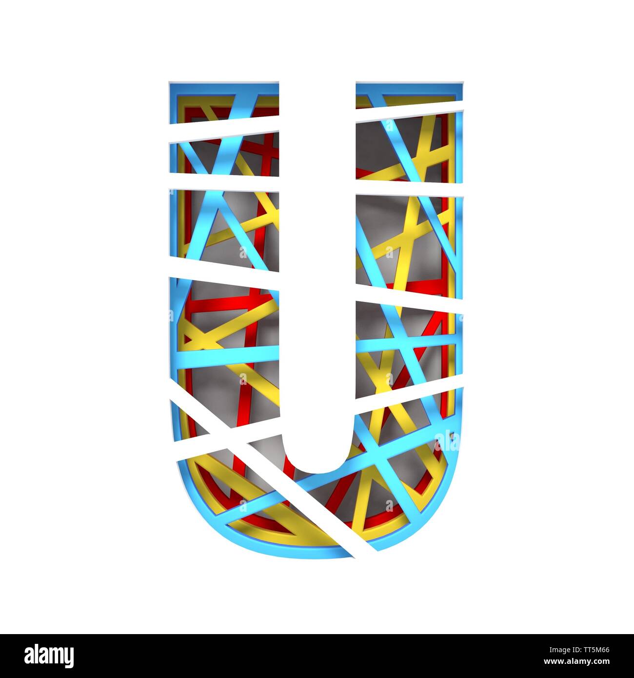 Colorful paper cut out font Letter U 3D render illustration isolated on ...