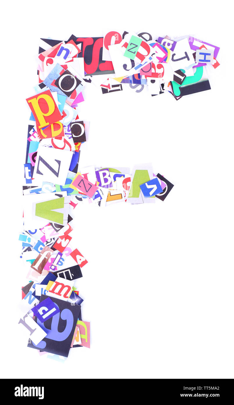 Letter F made of colorful newspaper letters isolated on white Stock ...