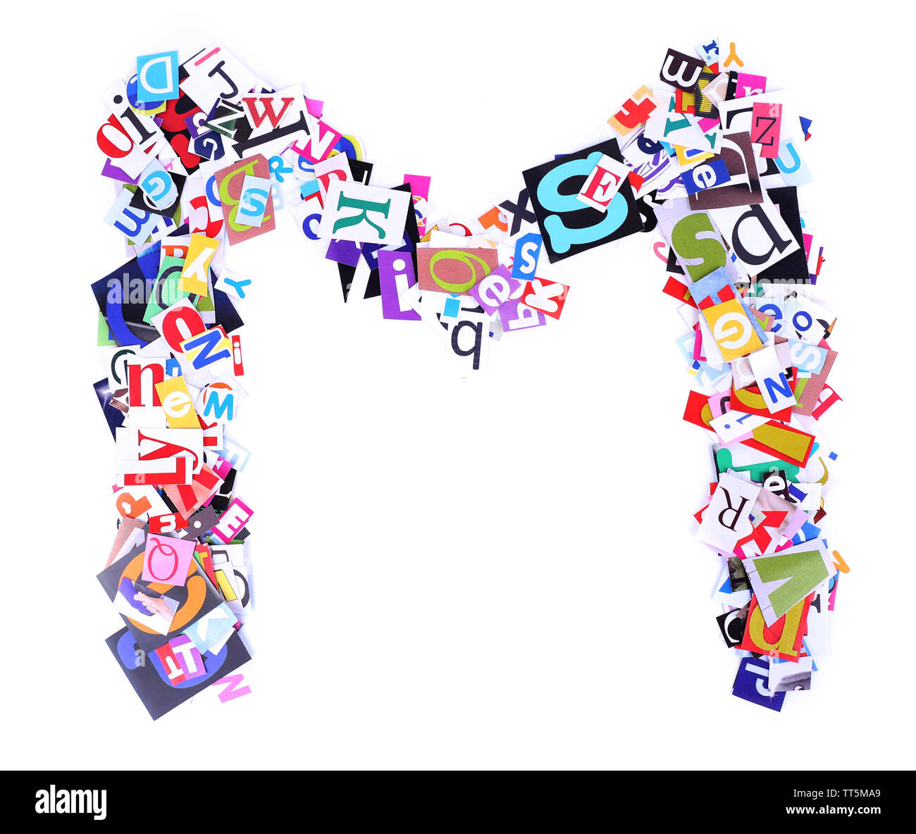 Letter M made of colorful newspaper letters isolated on white Stock ...