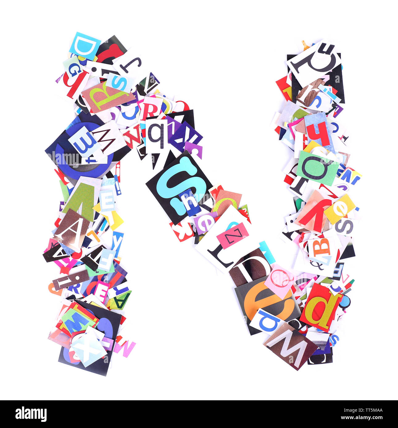 Letter N made of colorful newspaper letters isolated on white Stock ...