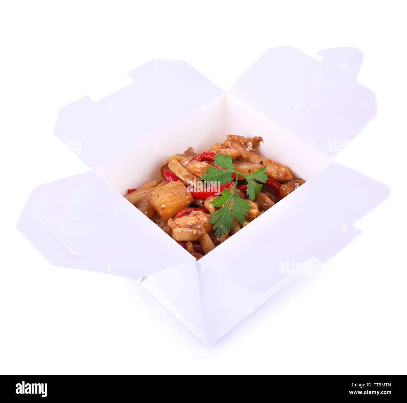 Fried noodle in takeaway box isolated on white Stock Photo - Alamy
