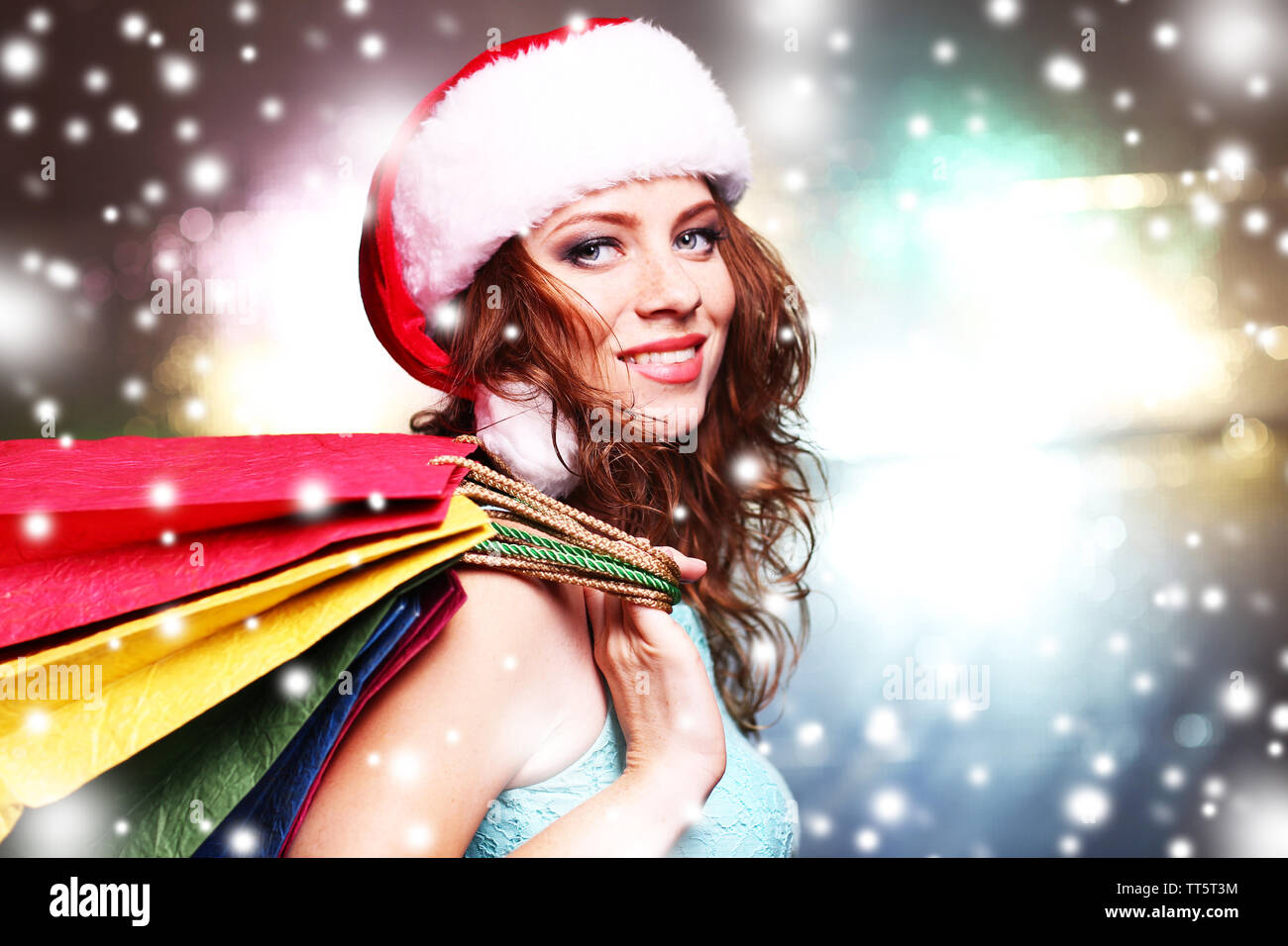 Portrait of beautiful young woman on bright background Stock Photo - Alamy