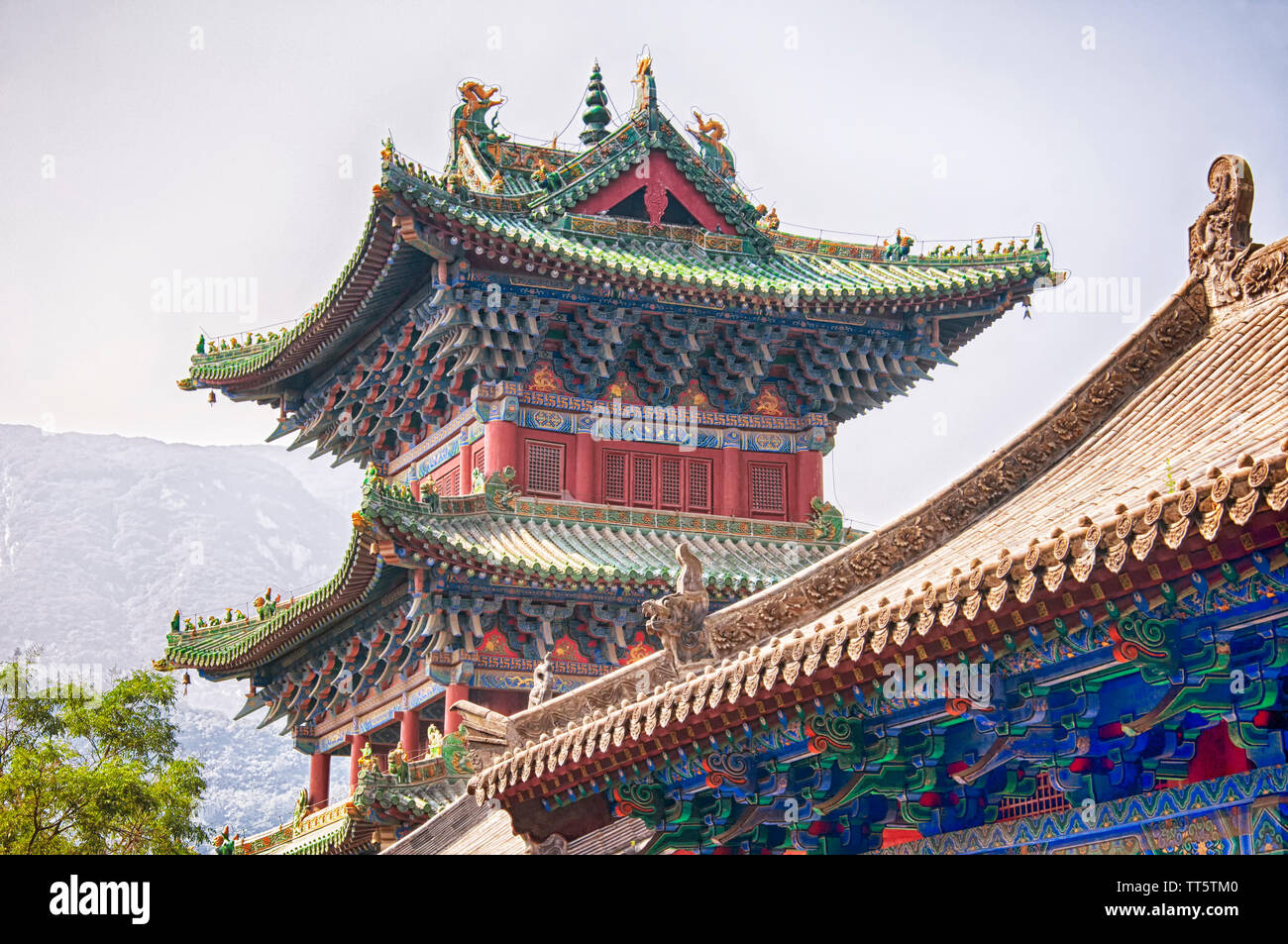 The colorful exterior and pagoda of the shifang temple in Dengfeng City ...