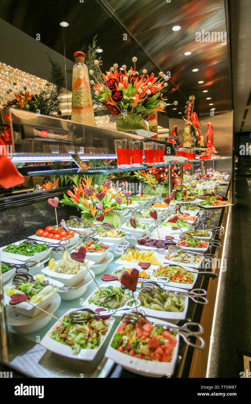 healthy vegan gourmet open food bar stand pickles salads Stock Photo ...