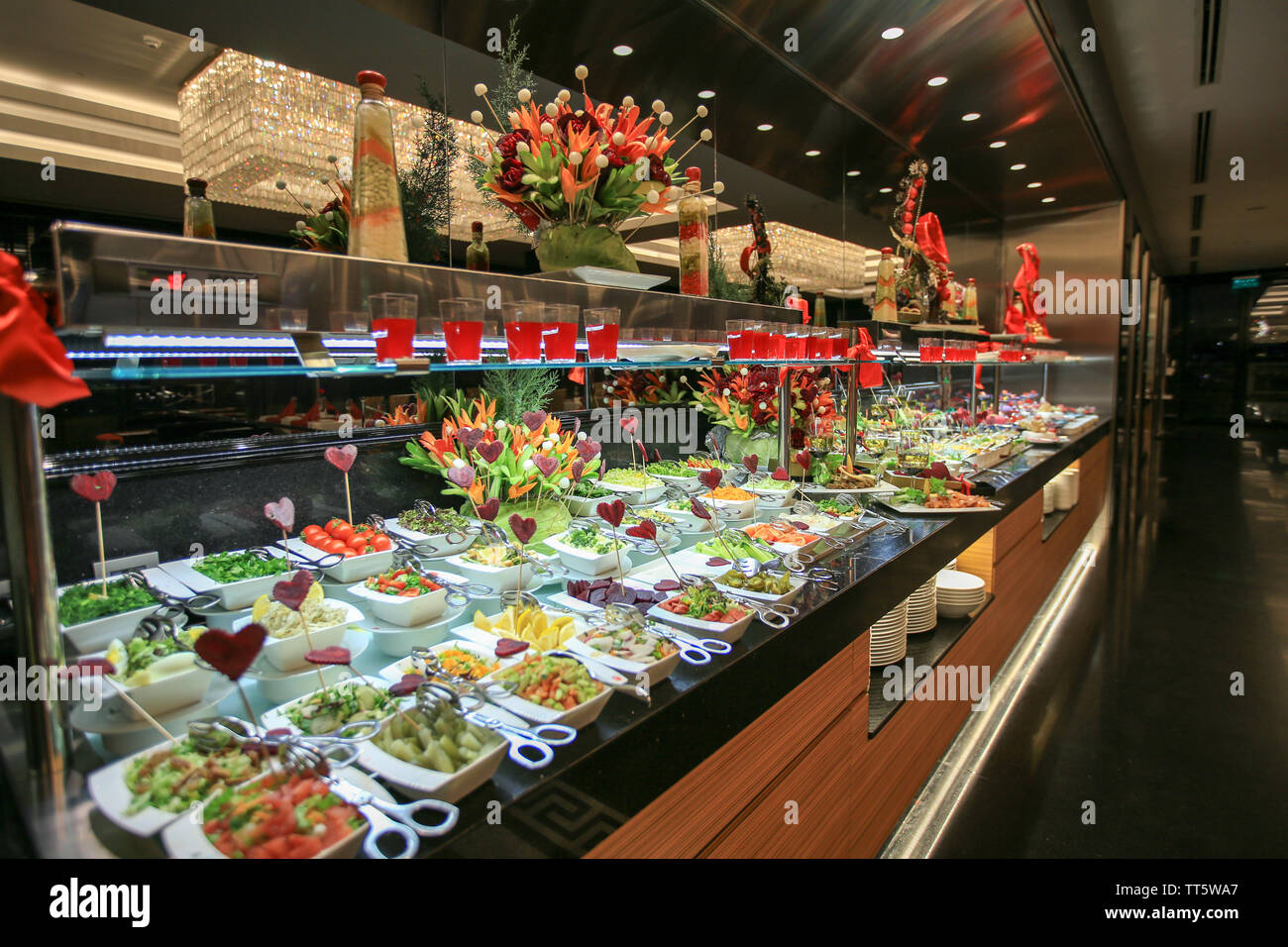 healthy vegan gourmet open food bar stand pickles salads Stock Photo ...