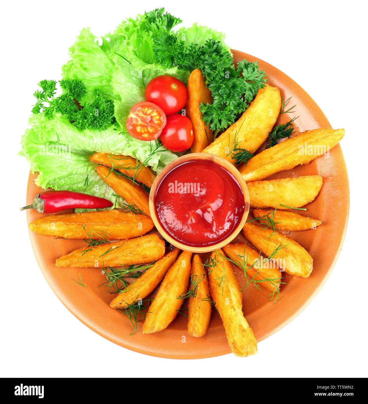 Homemade fried potato on plate isolated on white Stock Photo - Alamy