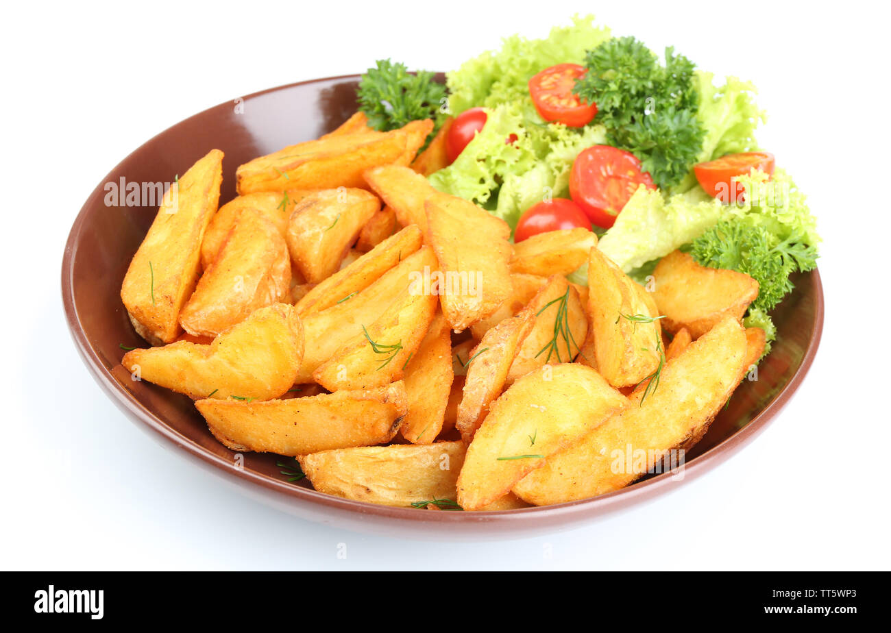 Homemade fried potato on plate isolated on white Stock Photo - Alamy