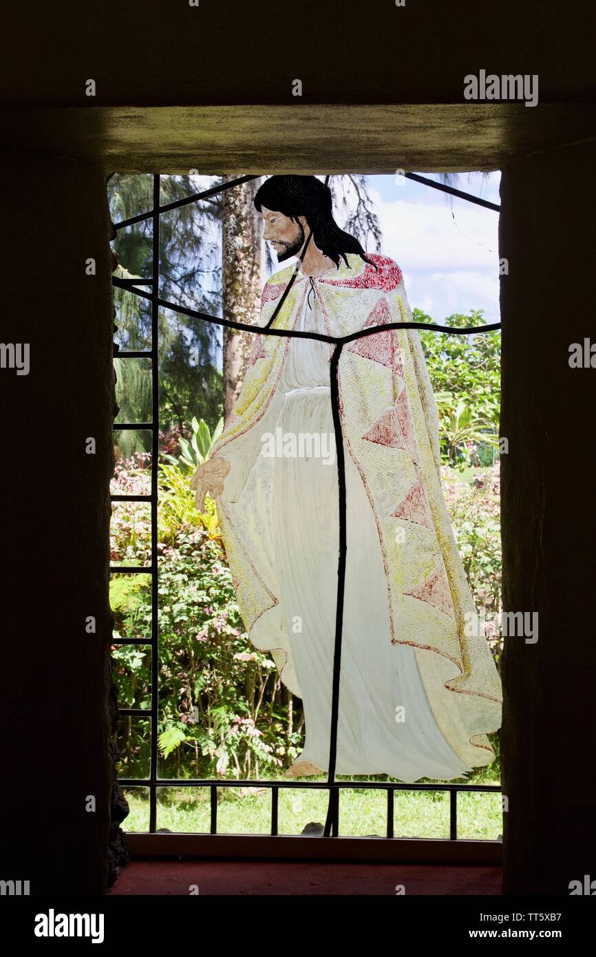 Stained glass inside Palapala Ho'omau Church in Maui, Hawaii Stock ...
