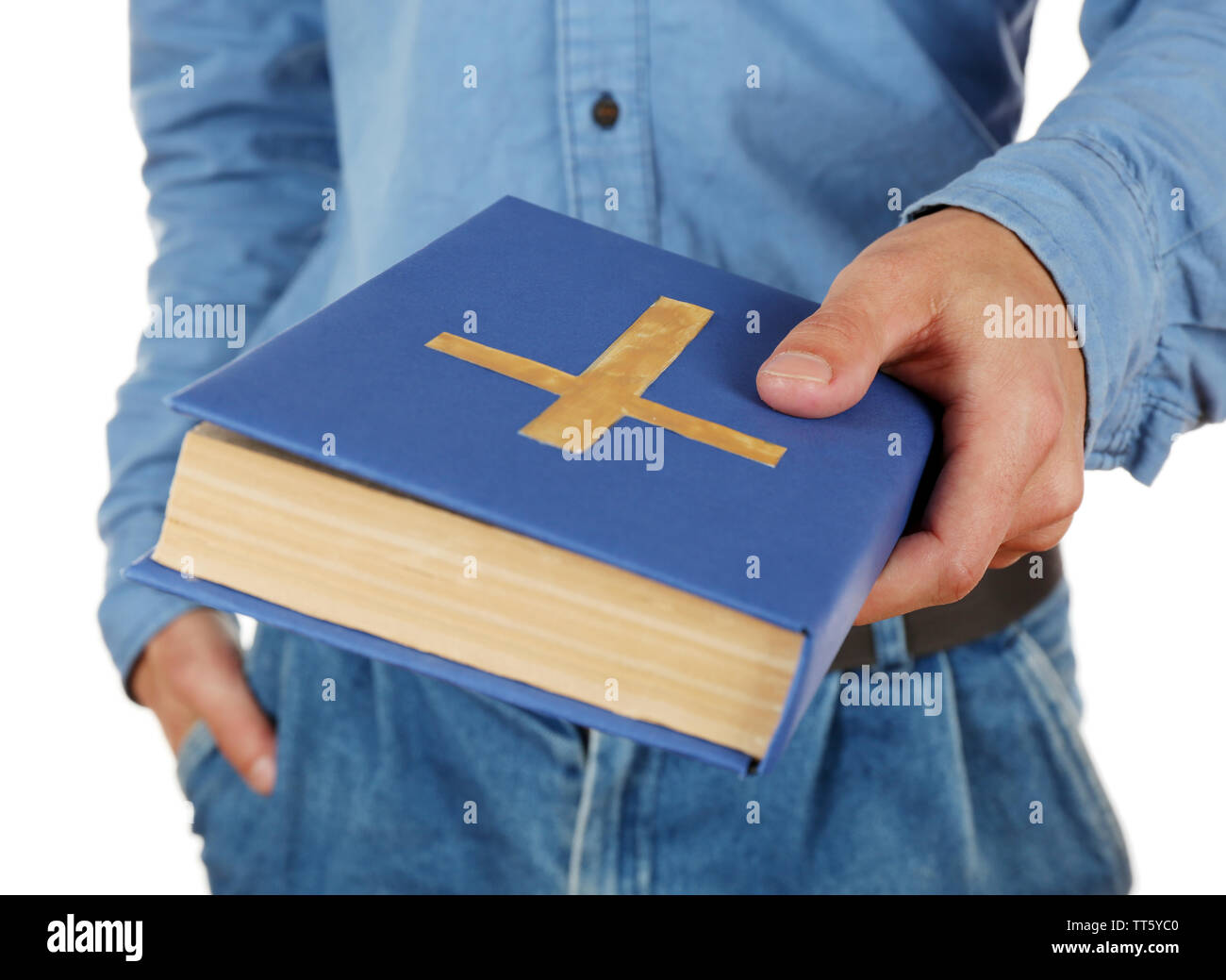 Man holding Bible close up Stock Photo - Alamy
