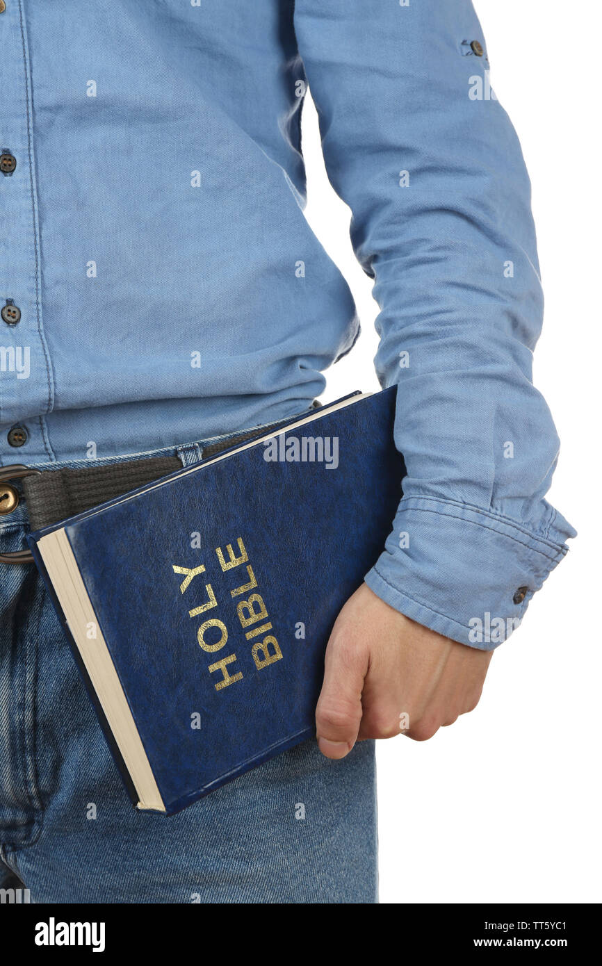Man holding Bible close up Stock Photo - Alamy