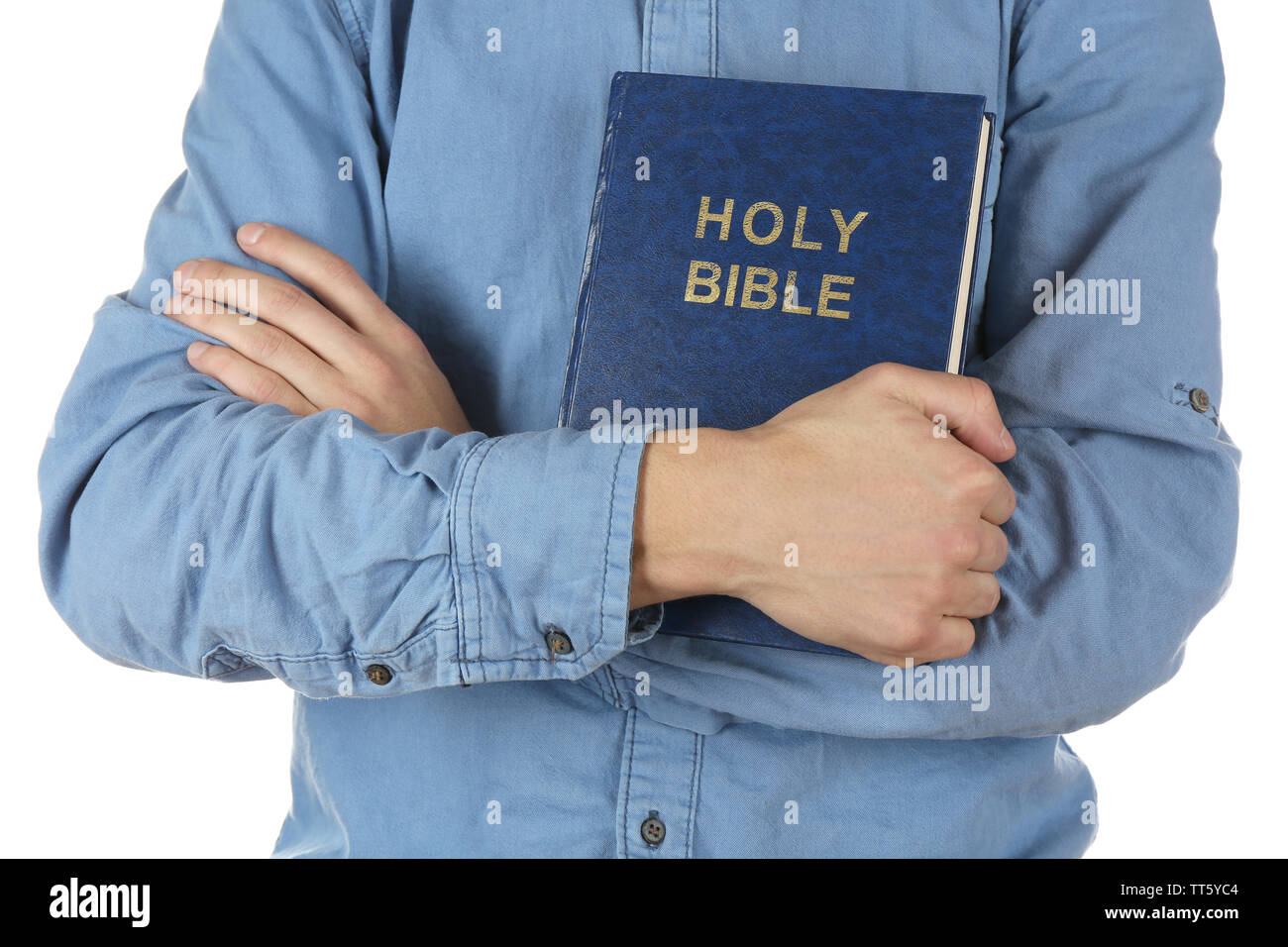 Man holding Bible close up Stock Photo - Alamy