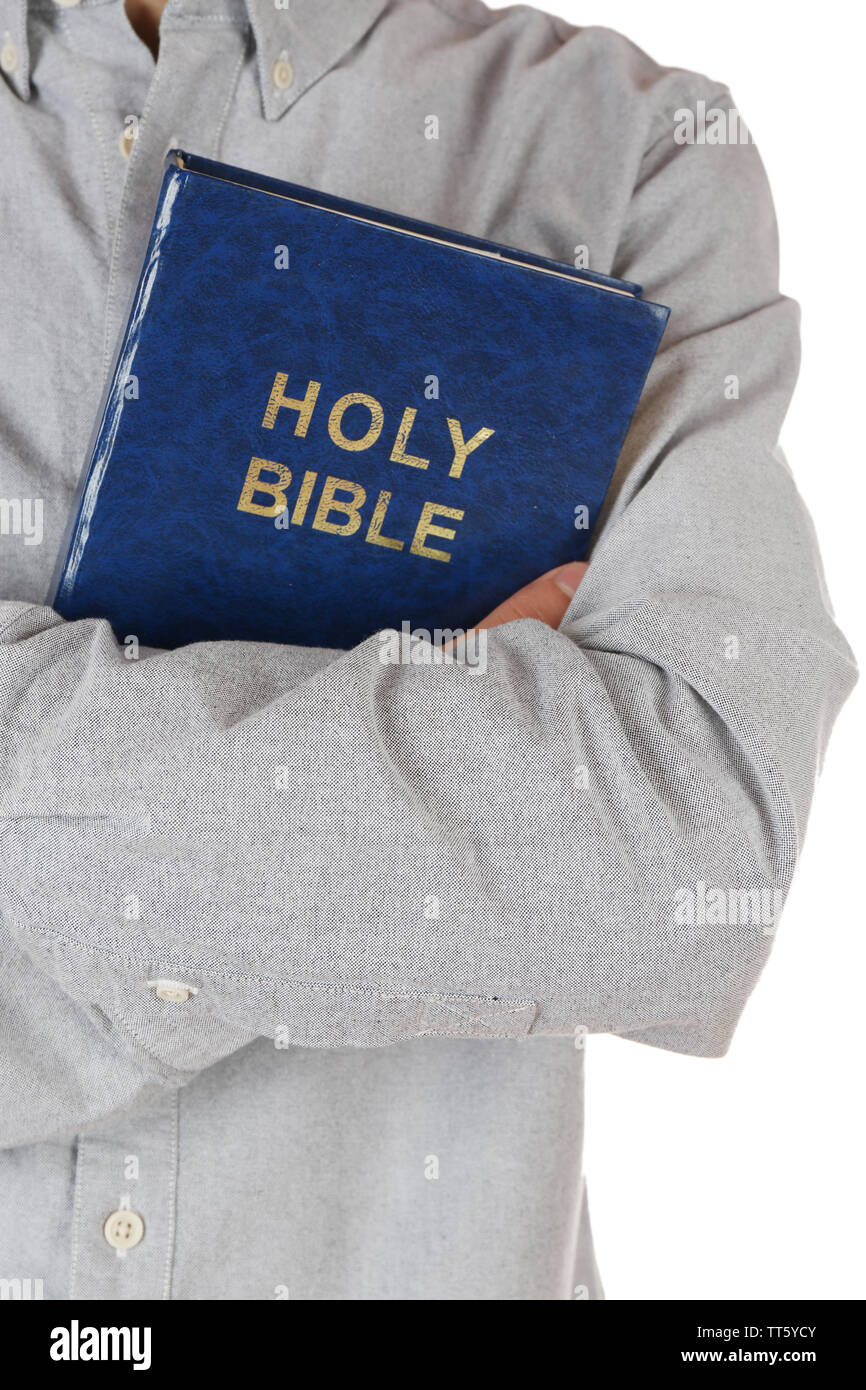 Man holding Bible close up Stock Photo - Alamy