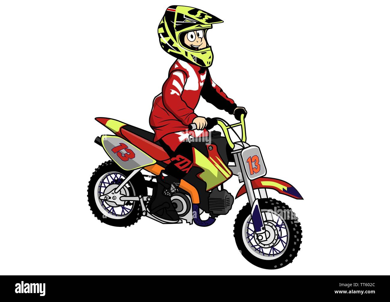 rider kid on motorcyle vector cartoon illustration Stock Photo - Alamy