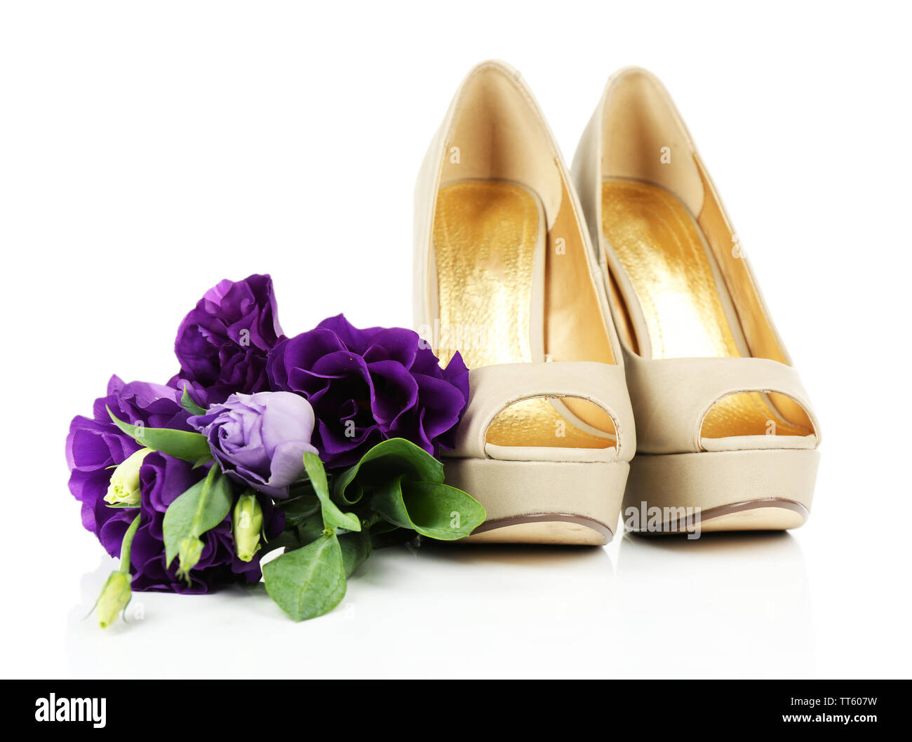 Beautiful woman shoes with flowers isolated on white Stock Photo - Alamy
