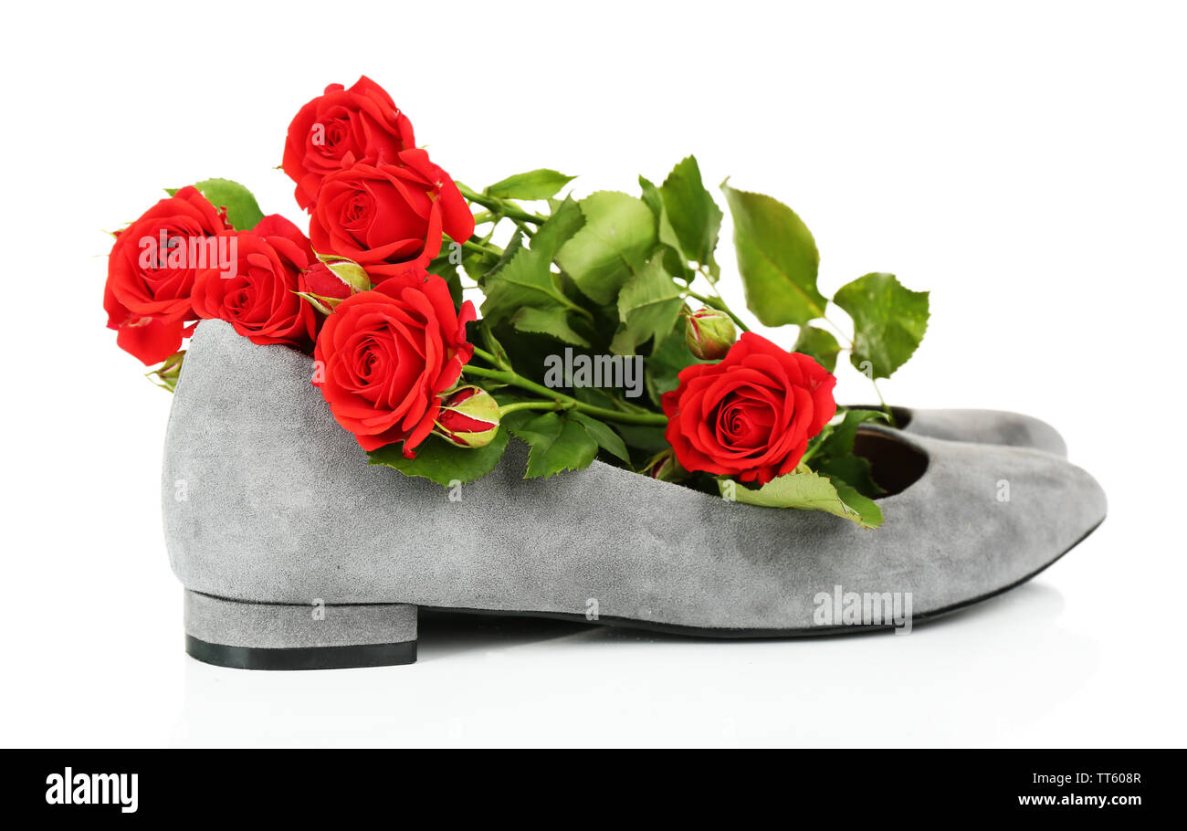Beautiful woman shoes with flowers isolated on white Stock Photo - Alamy