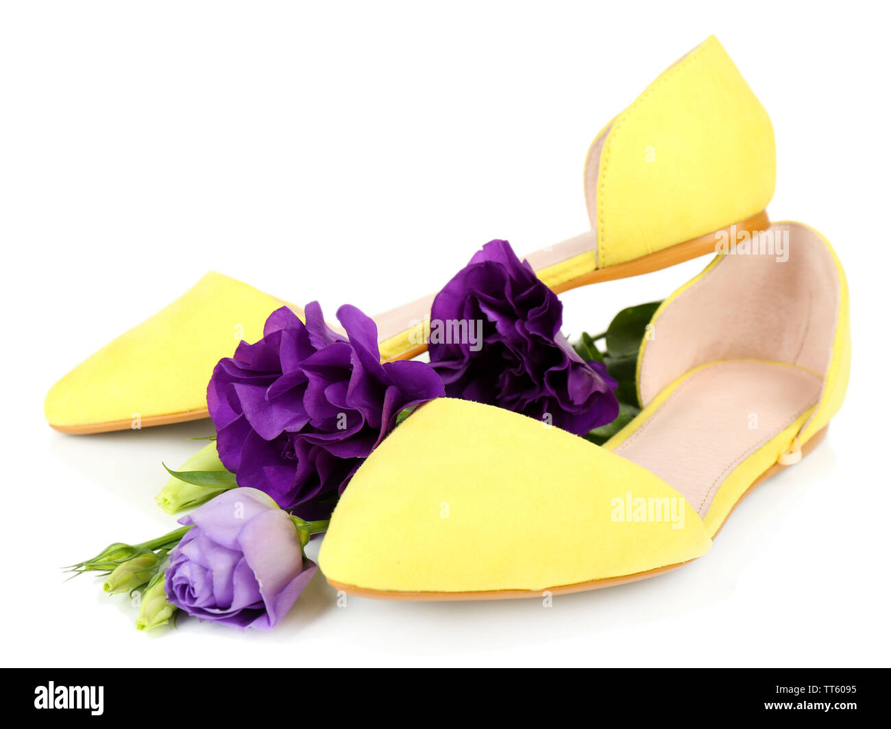 Beautiful woman shoes with flowers isolated on white Stock Photo - Alamy