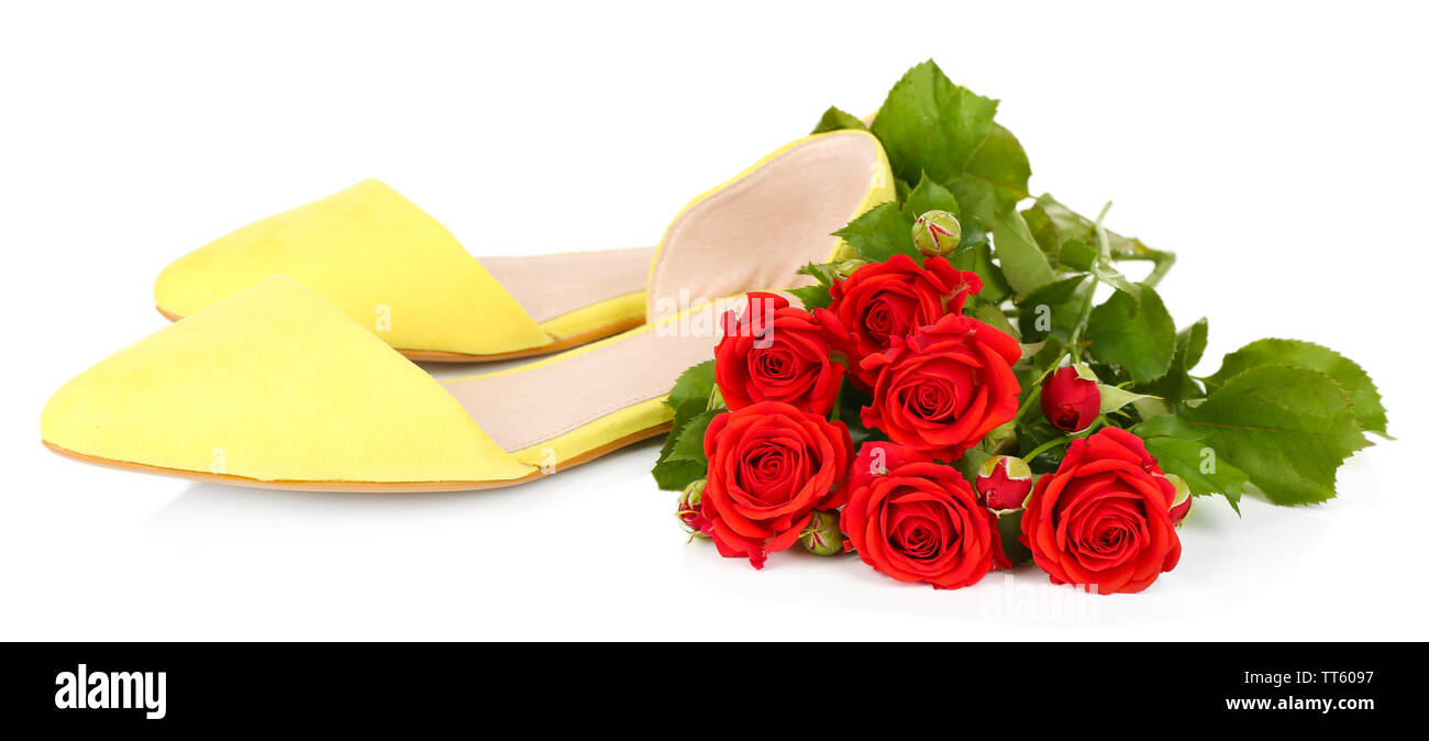 Beautiful woman shoes with flowers isolated on white Stock Photo - Alamy