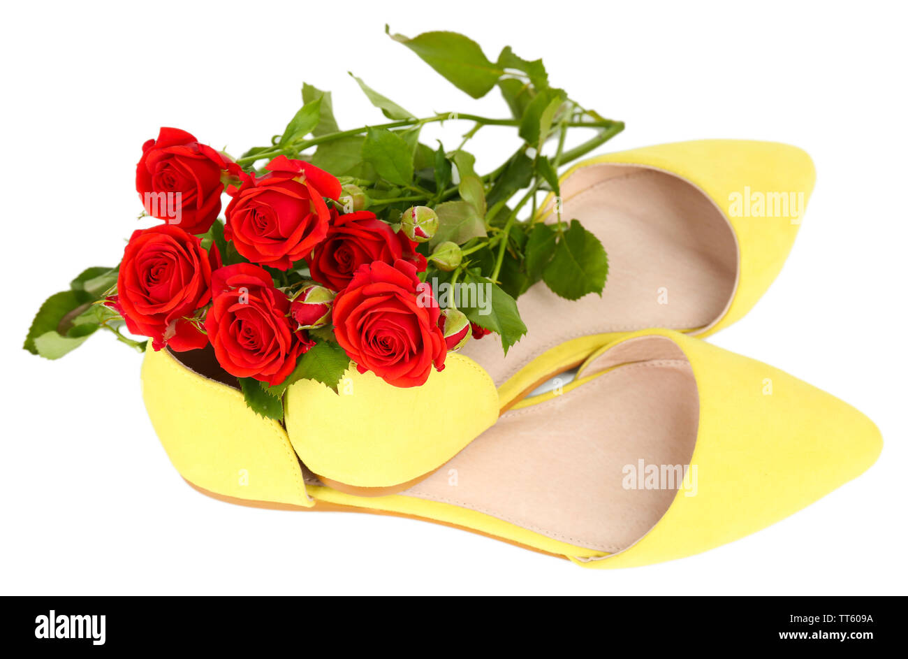 Beautiful woman shoes with flowers isolated on white Stock Photo - Alamy