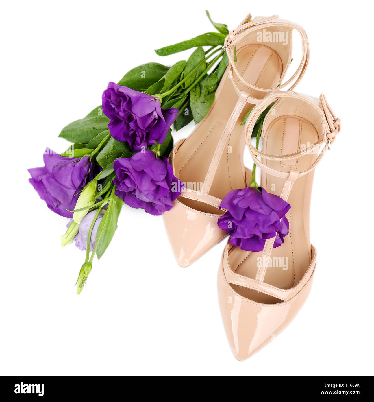 Beautiful woman shoes with flowers isolated on white Stock Photo - Alamy