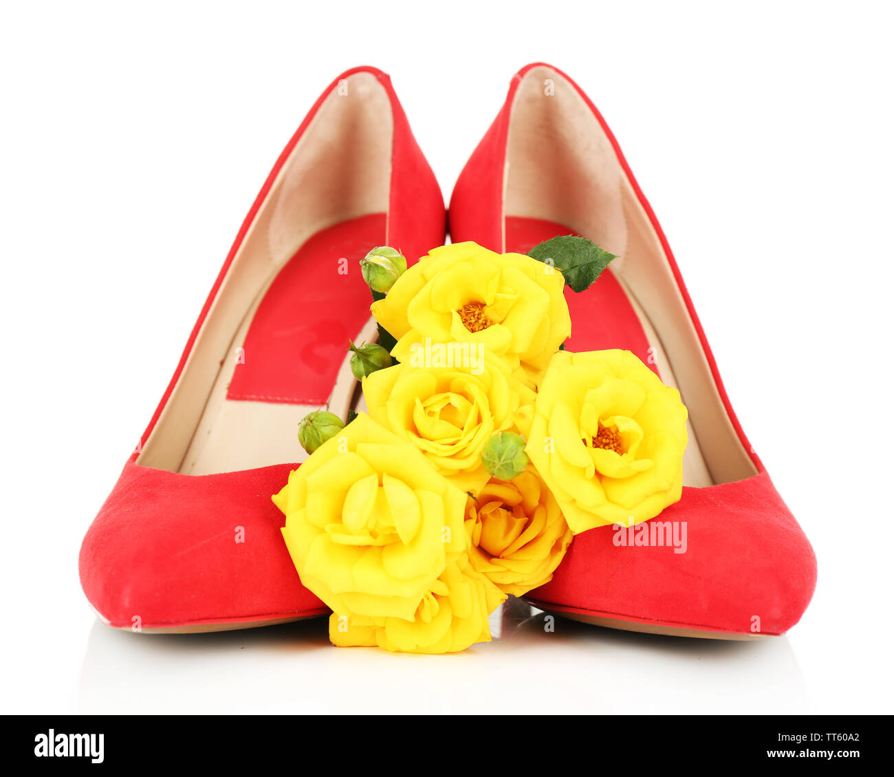 Beautiful woman shoes with flowers isolated on white Stock Photo - Alamy