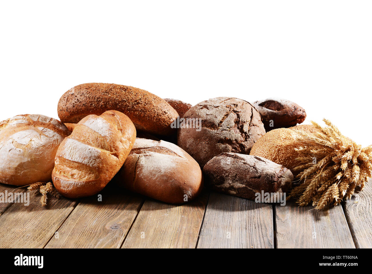Fresh bread on table on white background Stock Photo - Alamy