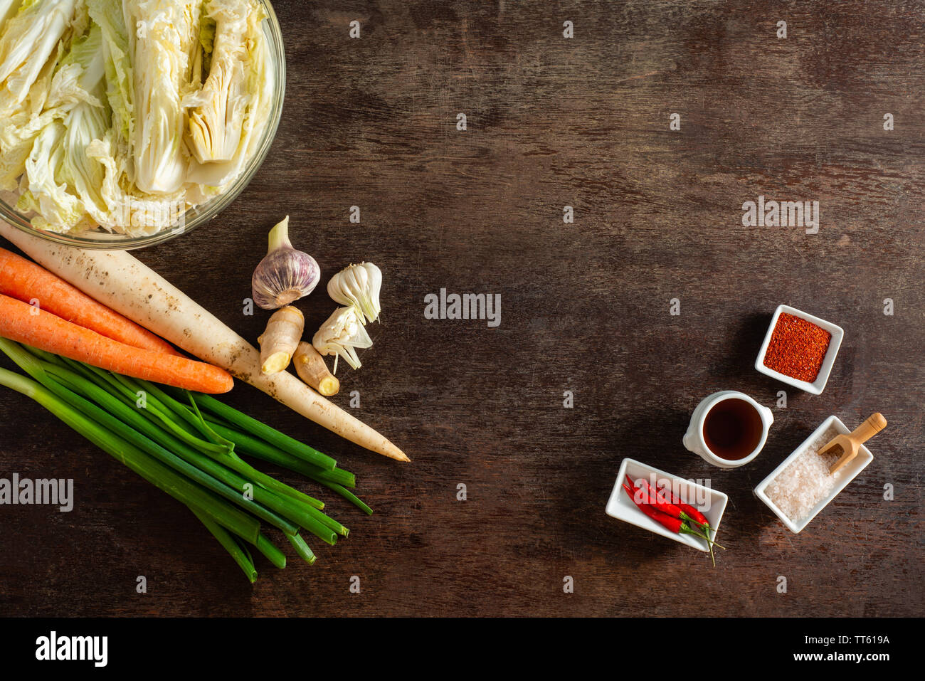 Various food items and ingredients for making spicy kimchee a favorite ...