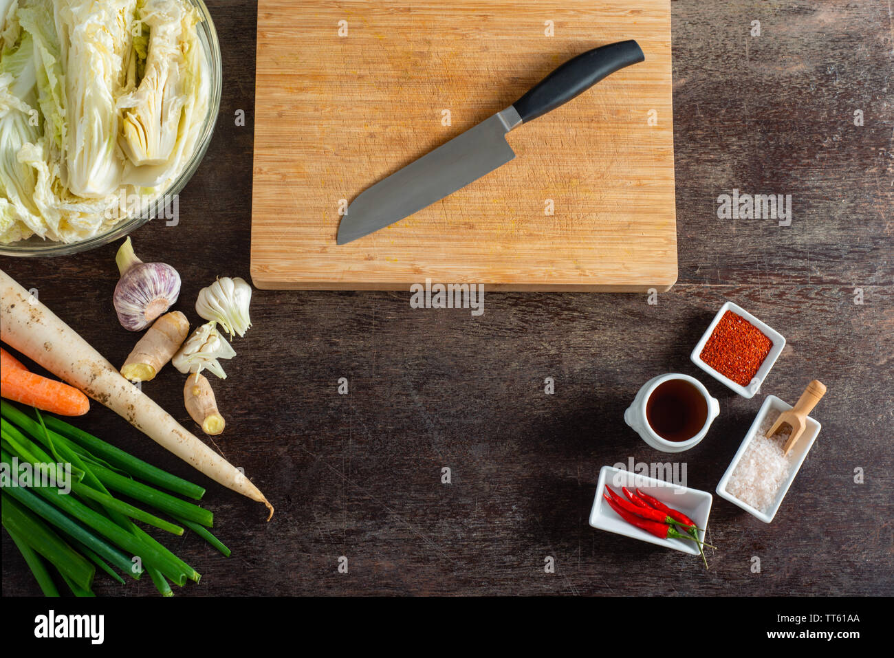 Various food items and ingredients for making spicy kimchee a favorite ...
