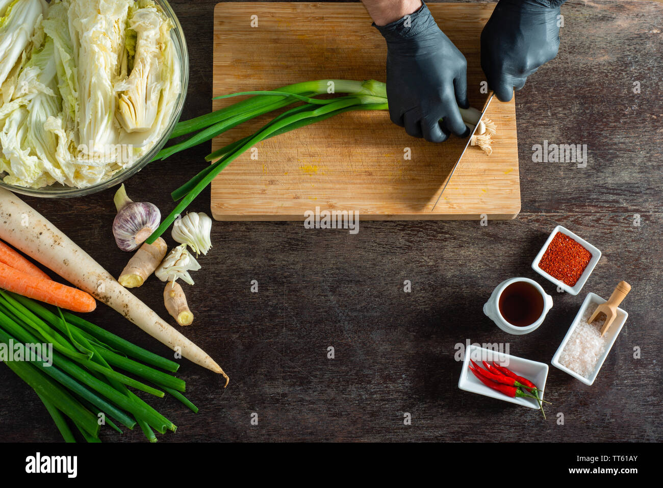 Various food items and ingredients for making spicy kimchee a favorite ...