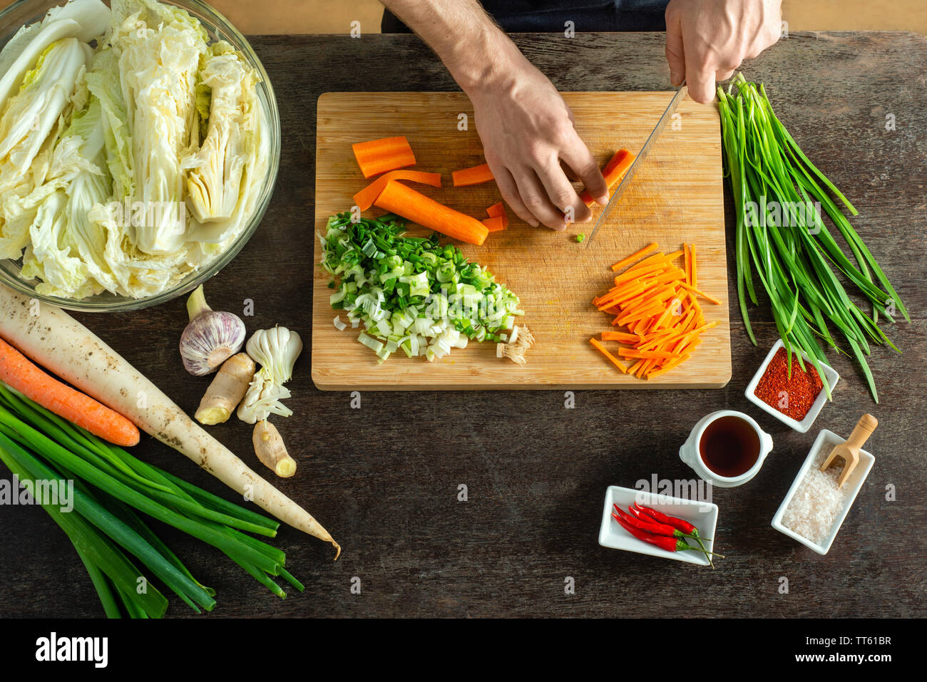 Various food items and ingredients for making spicy kimchee a favorite ...